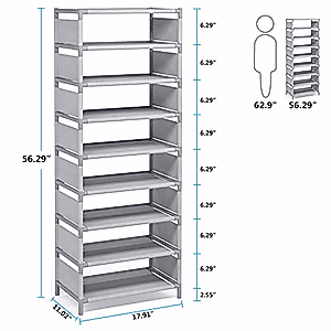Tribesigns Vertical Shoe Rack, 9 Tiers Narrow Shoe Shelf 18 Pairs Slim Shelf for Shoes Narrow Shoe Rack for Small Space