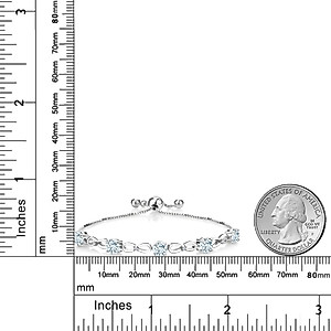 Gem Stone King 925 Sterling Silver Sky Blue Aquamarine and White Lab Grown Diamond Tennis Bracelet For Women (2.54 Cttw, Gemstone Birthstone, Fully Adjustable Up to 9 Inch)