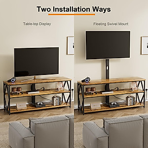 Furmax TV Stand with Mount and Power Outlet, Universal Height Adjustable Swivel TV Stand Mount for Up to 75 Inch TVs, Entertainment Center with Storage Shelves for Living Room, Rustic Brown