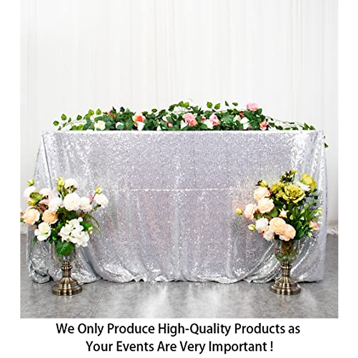 ShiDianYi 50''x72''Silver Sequin Tablecloth, Wedding Table Cloth, Sparkle Sequin Linens, Glitz, Sequin Cake Tablecloth, Sequin Tablecloth (50''x72'')