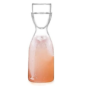 Bedside Water Carafe Set with Tumbler Glass Set for Bathroom Mouthwasher Dispenser Decanter with Cup Glass Pitcher Bottle Container, Nightstand or Kitchen, 600ml/20oz