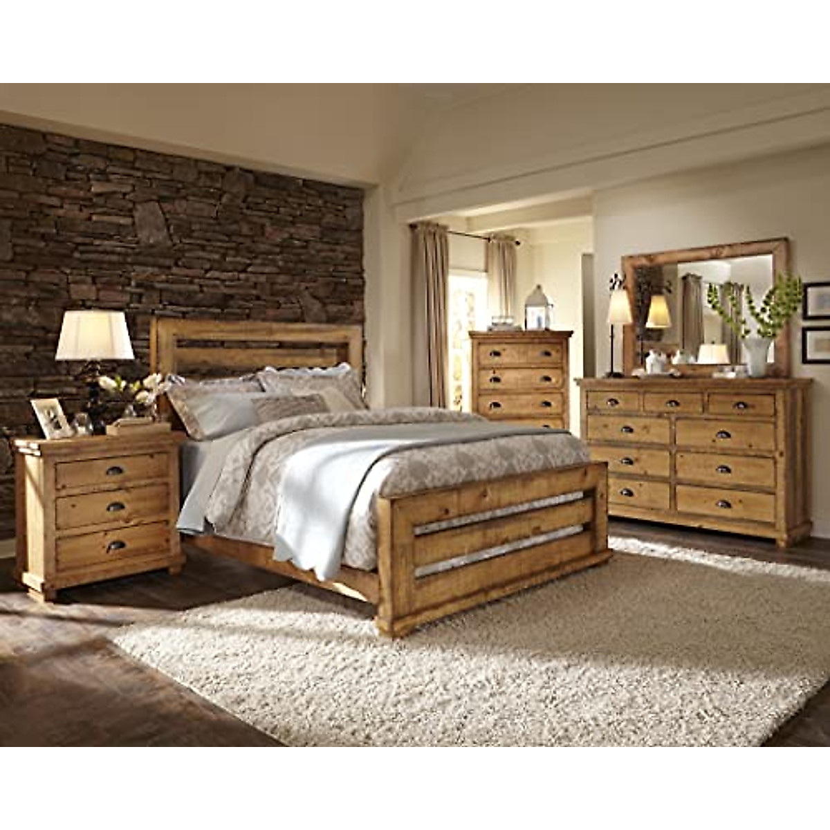 Progressive Furniture Willow Drawer Dresser, 66" x 20" x 44", Distressed Pine