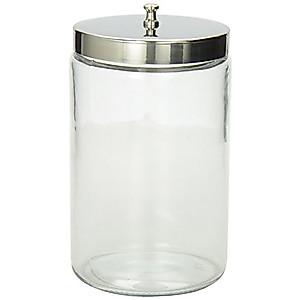 MABIS Decorative Storage Apothecary Clear Glass Jar for Kitchen, Bathroom or Laundry Organization, Medical Sundry Jar with Metal Lid, 4.1 x 3.9 x 7 inches