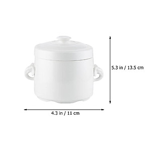 FRCOLOR Small Ceramic Stew Pot with Lid 400ml Steam Soup Bowl Steaming Cup with Handle for Home Kitchen Egg Custard Medicinal Birds Nest Tonic White