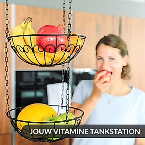 Chefarone Hanging Fruit Basket and Vegetable Basket - 3 Tier Hanging Storage Rack (Black)