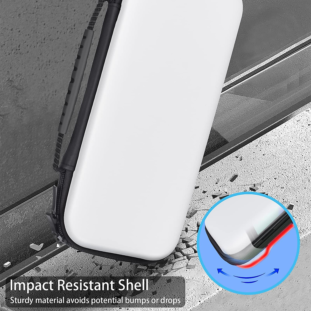 DLseego Carrying Case Design for Switch/Switch OLED Model, Shockproof Hard Shell Protective Travel Bag 10 Game Card Slots for Switch Console Joy-Con & Accessories with 6 Thumb Grip Caps – White