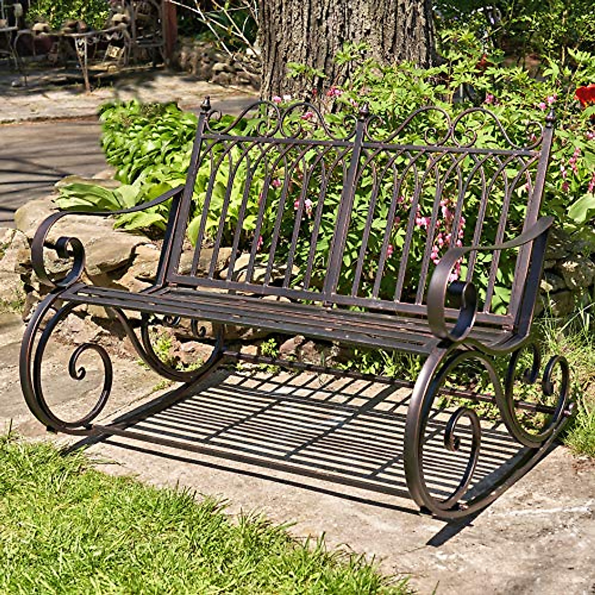 Zaer Ltd. Outdoor Metal Rocking Arm Chair/Bench (Bench, Bronze)