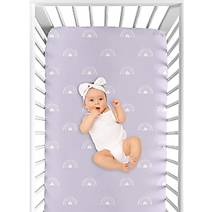 Sweet Jojo Designs Lavender Purple Boho Rainbow Girl Fitted Crib Sheet Baby or Toddler Bed Nursery - Light Lilac and White Celestial Sky Outdoors Nature Girl Shabby Chic