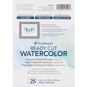 Strathmore 140-205 Ready Cut Watercolor, Cold Press, 5" x 7", White, 25 Sheets,Multicolor