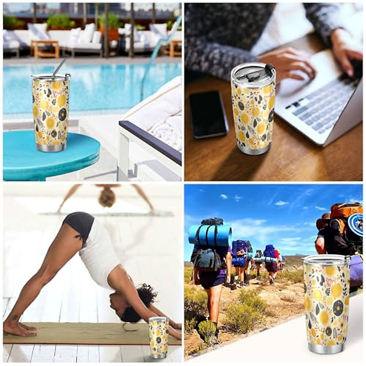 Yellow Summer Lemon Fruit Party Stainless Steel insulated water bottle with straw with Lid and Straw coffee travel mug for outdoor portable tumblers with lids and straws vaso para cafe 20oz
