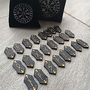 CALIDAKA Rune Stones Card Set, Zinc Alloy Wood Rune Stones Nordic with Storage Bag Props,Handmade Woodcut Rune Set Family Portable Home Entertainment Toys Supermarket Beginner Board Game