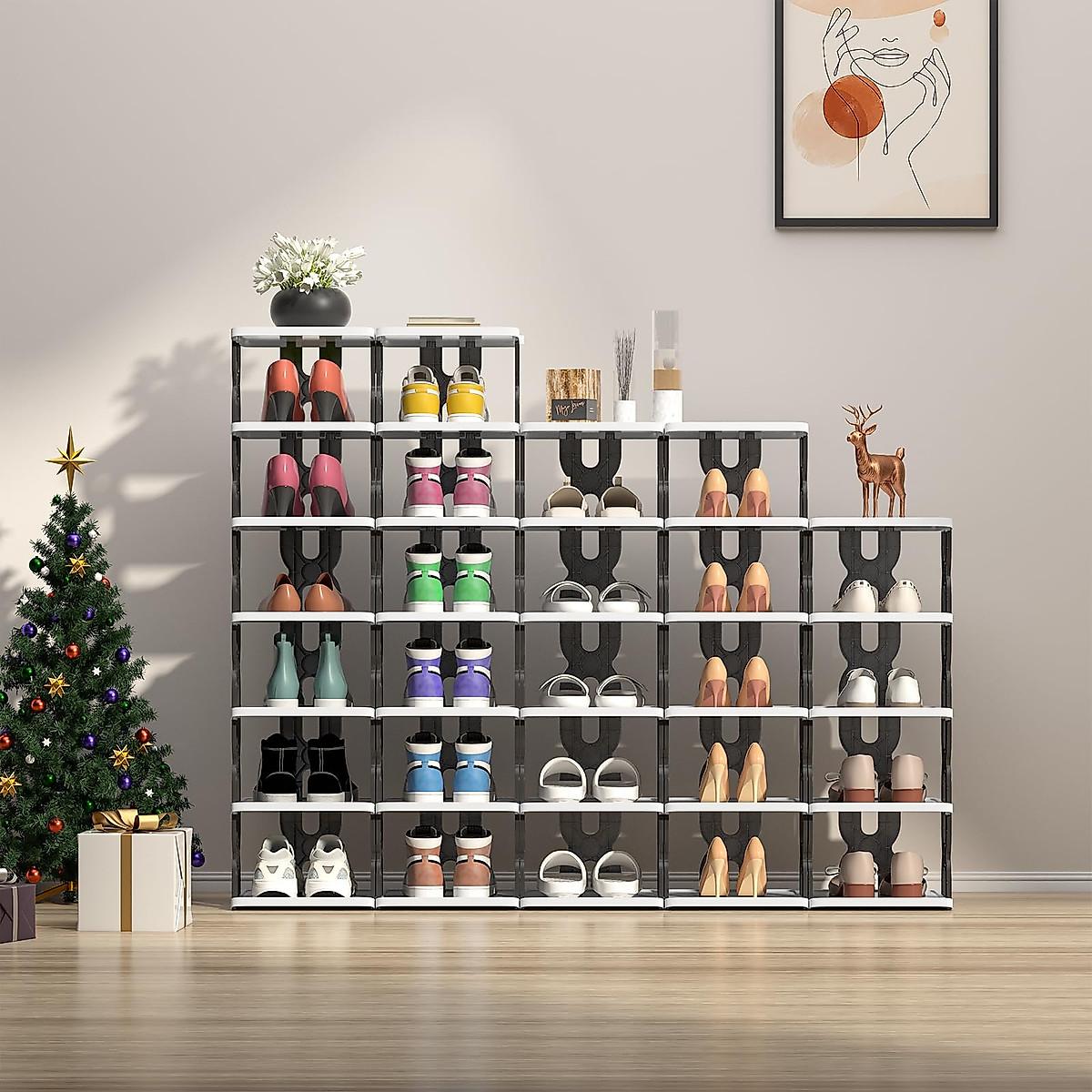6 Tier Narrow Shoe Rack, Small Vertical Shoe Stand, Space Saving DIY Free Standing Shoes Storage Organizer for Entryway, Closet, Hallway, Easy Assembly and Stable in Structure, Black