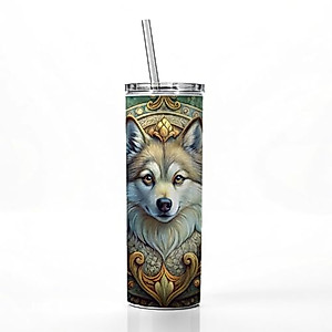 Pomsky Dog Art Nouveau Skinny Tumbler 20oz with Straw Insulated Water Bottle Gift