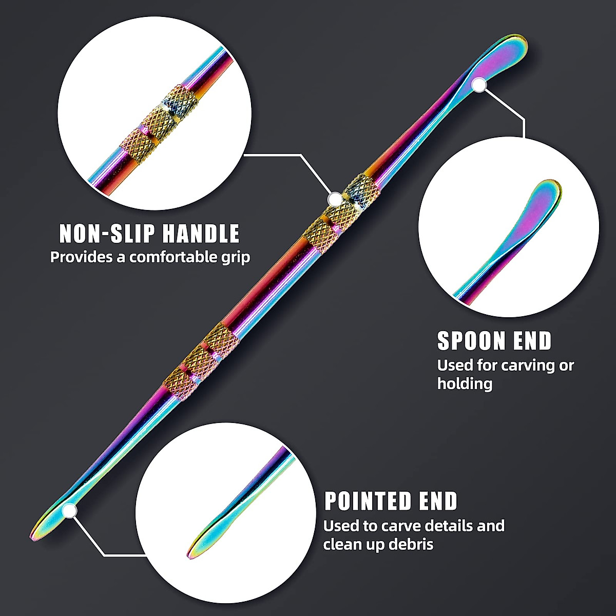 HARSKIYER 6pcs Wax Carving Tools, 4.75 Inch Stainless Steel Double-Ended Sculpting Spoon Tool Clay Sculpting Tools Wax Carving Sculpting Tools (Rainbow)