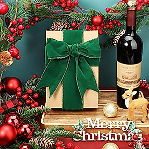 Syhood Christmas Wired Velvet Ribbon with Gold Edge Waterproof Velvet Decoration Ribbon Wrapping for Xmas Wreath Bows Floral Craft Ornaments(2.5 Inch X 60 Yard,Green)