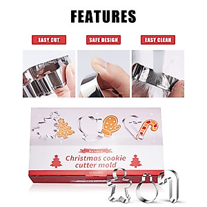 16 Pcs Christmas Cookie Cutters Winter Set with Decorating Instructions Stainless Steel Gingerbread Man Tree Snowflake Candy Cane Santa Snowman And More