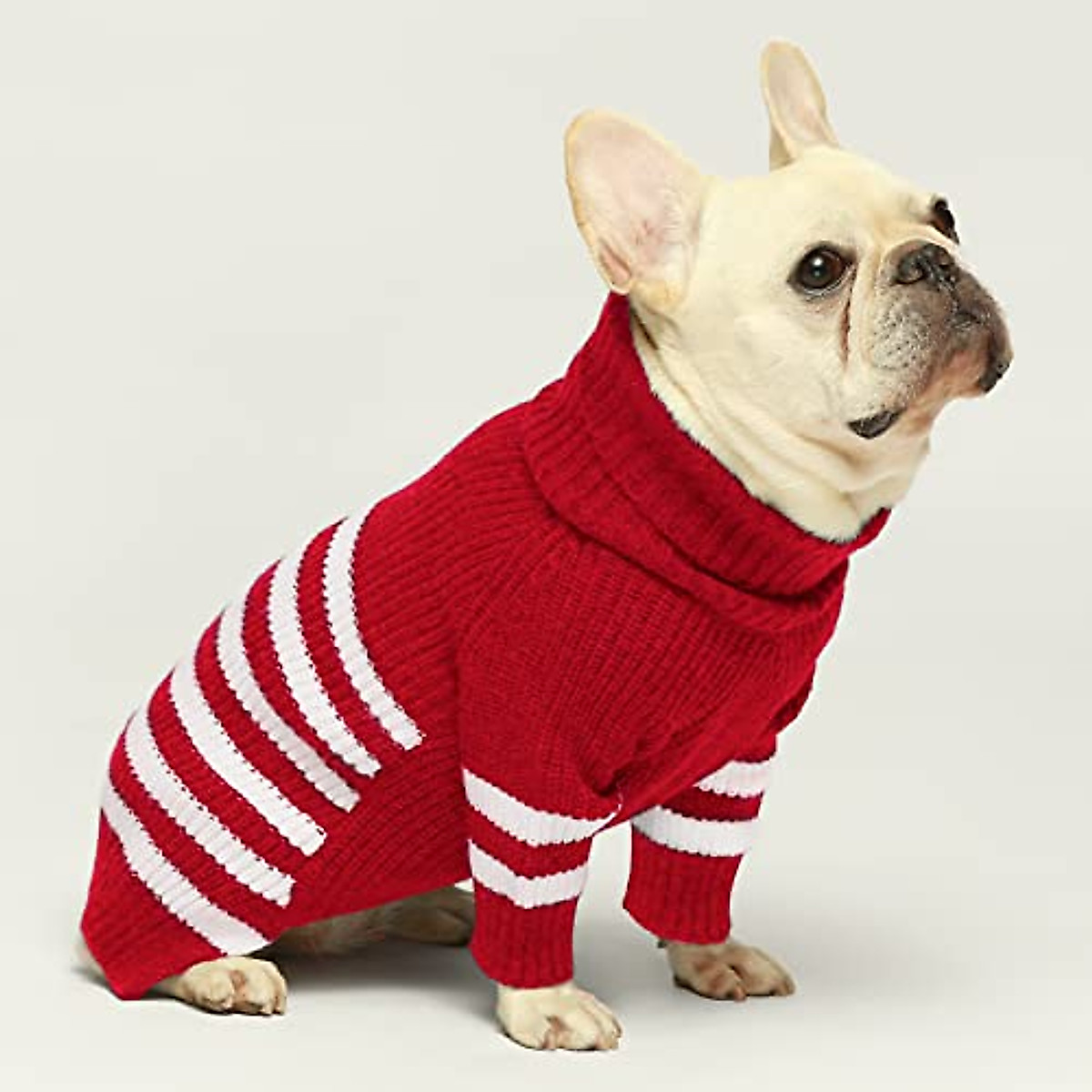 Fitwarm Dog Striped Knitted Sweater, Thermal Turtleneck Pet Coat, Dog Winter Clothes for Small Dogs Boy Girl, Cat Apparel, Red, XS