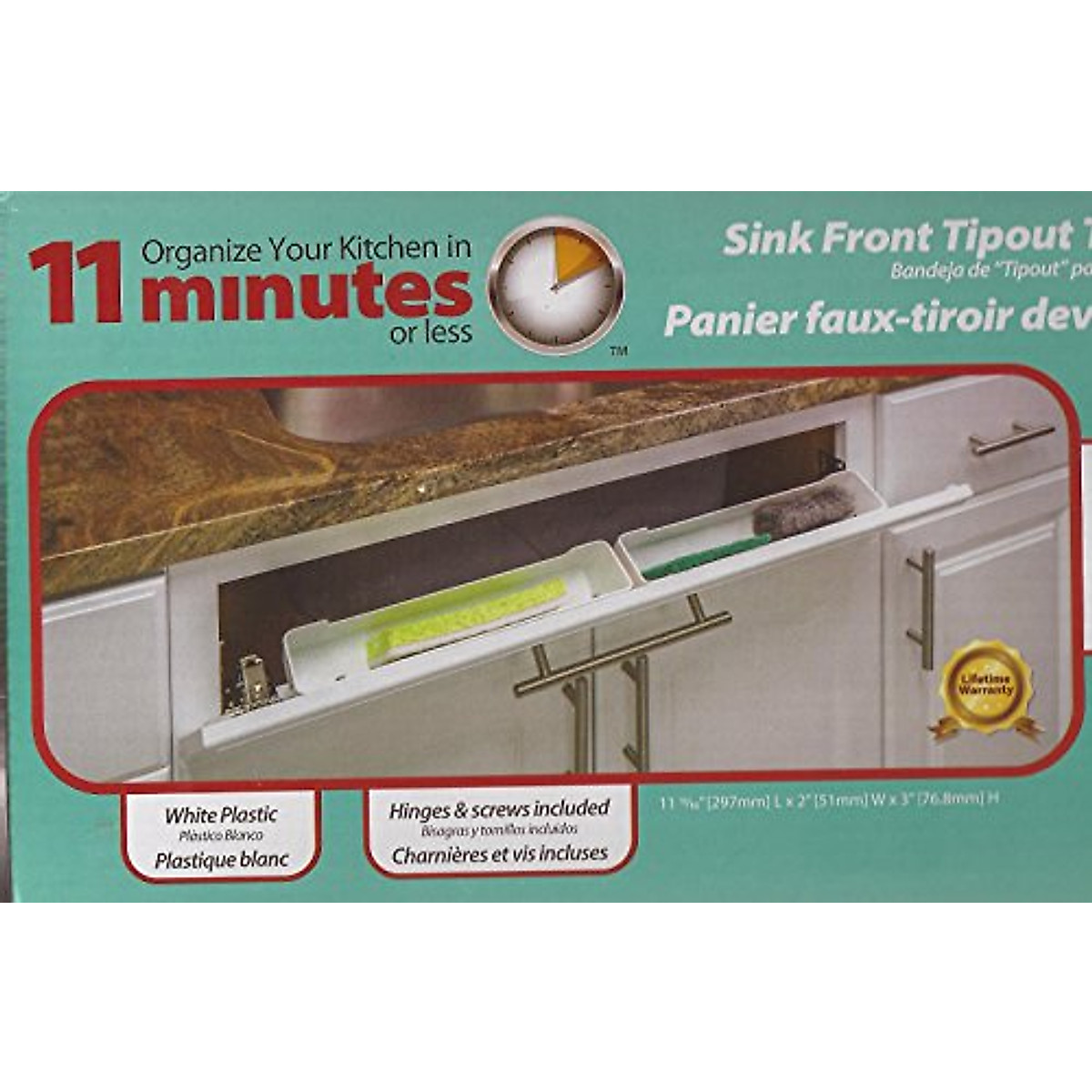 2 Full Sets- Sink Tipouts- Set of 4-11" White Trays/ 4 Pair of Hinges- 1-9/16" Deep x 3" Tall