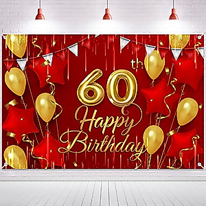60th Birthday Backdrop Banner Decorations Red and Gold for Women Men Happy 60 Years Old Bday Background Photography Party Decor Sign Supplies