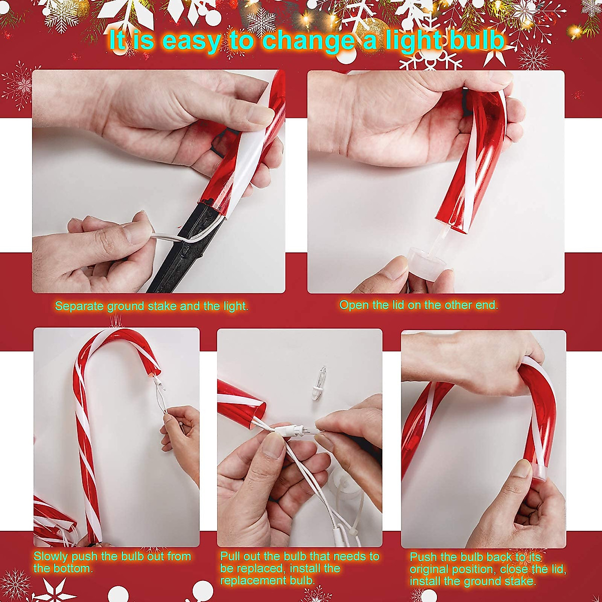 Christmas Candy Cane Lights,20 Inch Candy Cane Outdoor Christmas Decorations Outdoor Pathway Waterproof Led Light for Walkway, Yard, Home, Holiday Party Decoration (16Pack)