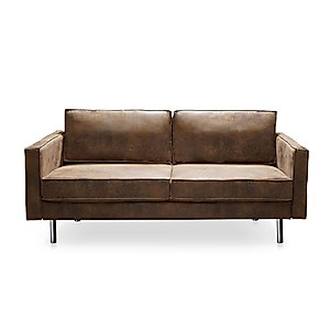 SILKIR 3-Person Sofa Couch for Living Room | Perfect for: Apartment/Studio/Office & Small Space | Leather Fabric | Fast and Easy Assembly | (Brown) Modern Contemporary Mid-Century