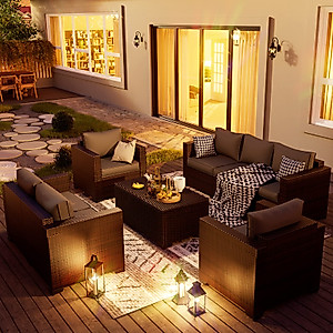 UDPATIO Outdoor Patio Furniture Set 5 Piece Wide Armrest Rattan Patio Sofa Sets w/Storage Table and Waterproof Covers for Poolside Deck Backyard, Grey