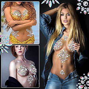 8 Sheet Rhinestone Pasties Glitter Pasties Breast Covers Crystal Tattoo Jewels Pasties Rave Adhesive Breast Body Gems Temporary Chest Stickers Stick Decoration Pasties for Women Festival Makeup Decor