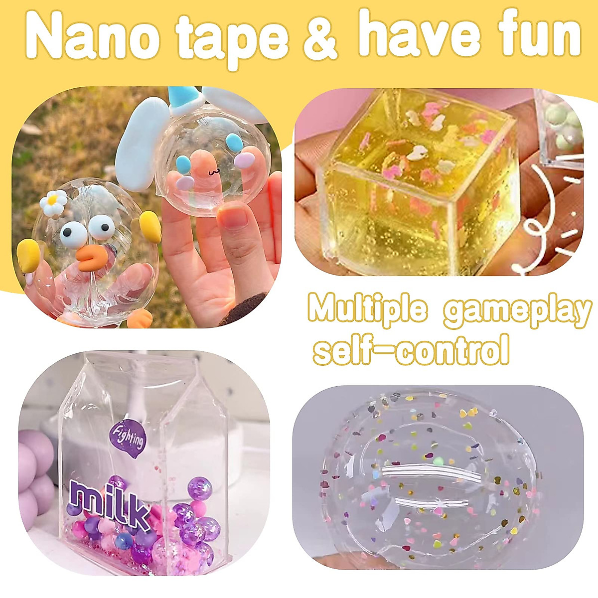 LIYAR Nano Tape Bubble Kit 80 Pack Nano Bubble Kit,2 Roll Nano Tape with Clay Viral Nano Bubble Tape Fidget Toys Adults Girls Toys Party Favors Unique Toys Nano Tape Bubble Kit for Kids