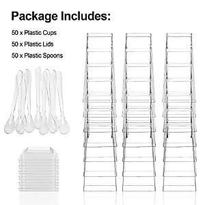 EASERCY 50 Pack 3 oz Square Mini Dessert Cups with Lids and Spoons Clear Dessert Shooter Cups with Spoons Parfait Cups with Lids Appetizer Cups for Party Small Plastic Dessert Cups for Pudding
