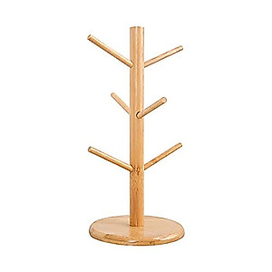 Bamboo Wooden Mug Rack Tree Coffee Tea Cup Organizer Hanger Holder with 6 Hooks Removable Bamboo Mug Stand by AHYUAN