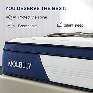 Molblly Full Mattress, 10 Inch Hybrid Mattress with Gel Memory Foam,Motion Isolation Individually Wrapped Pocket Coils Mattress,Pressure Relief,Back Pain Relief& Cooling Full Bed, Full Size Mattress