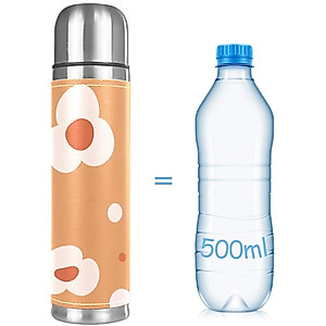 Stainless Steel Leather Vacuum Insulated Mug Flower Thermos Water Bottle for Hot and Cold Drinks Kids Adults 16 Oz