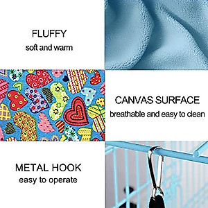 Small Animal Hanging Hammock Pet Swinging Bed 3 Tier Sleep Nap Sack Cage Accessories Kit Set Tunnel Ferret Rat Cave Sugar Glider Hideouts Warm Bedding for Squirrel Guinea Pig Parrot (Heart Pattern)