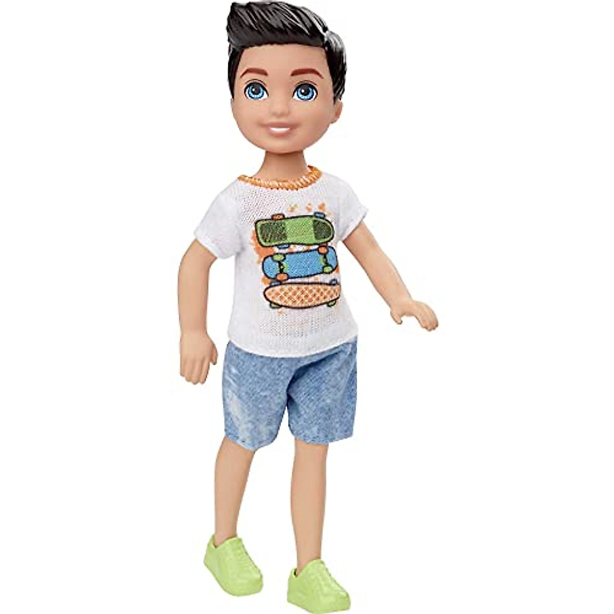 Barbie Club Chelsea Boy Doll (6-inch Brunette) Wearing Skateboard Graphic Shirt and Shorts, for 3 to 7 Year Olds
