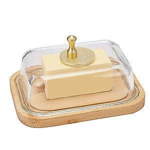 BTWD Glass Butter Dish with Lid for Countertop and Refrigerator, Extra Large Butter Keeper Container Storage with Handle for Fridge, Butter Holder for Counter, Butter Tray Clear Covered Butter Dishes