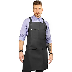 Under NY Sky Leather Apron - Cross-back Straps, Riveted, Vegan Leather - For Barbers, Hairstylist, Bartender, Barista