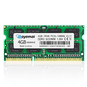 4GB DDR3 / DDR3L 1600MHz SODIMM RAM, Royemai PC3L-12800 2Rx8 1.35V 1.5V CL11 204-pin Notebook Laptop RAM Memory Module
