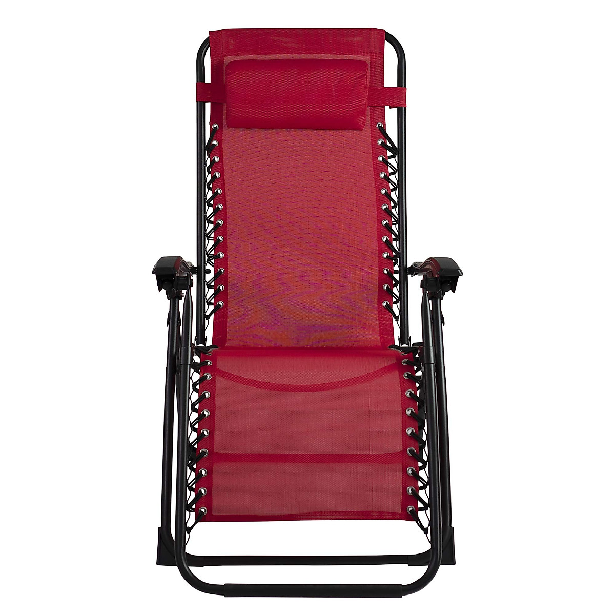 Sun-Ray Oversized Patio Chair with Leg Stabilizers and Big Cupholder, Adjustable Zero Gravity Folding Reclining Outdoor Chair with Pillow, Ruby Red