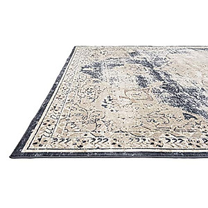 Unique Loom Chateau Collection Vintage, Distressed, Medallion, Rustic, Traditional Area Rug, 9' 0" x 12' 0", Beige/Navy Blue