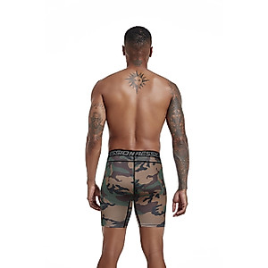 Holure Men's 3 Pack Sport Compression Shorts Mens Yoga Shorts Workout Running,Brown,Blue,Green,Camo,02-XL