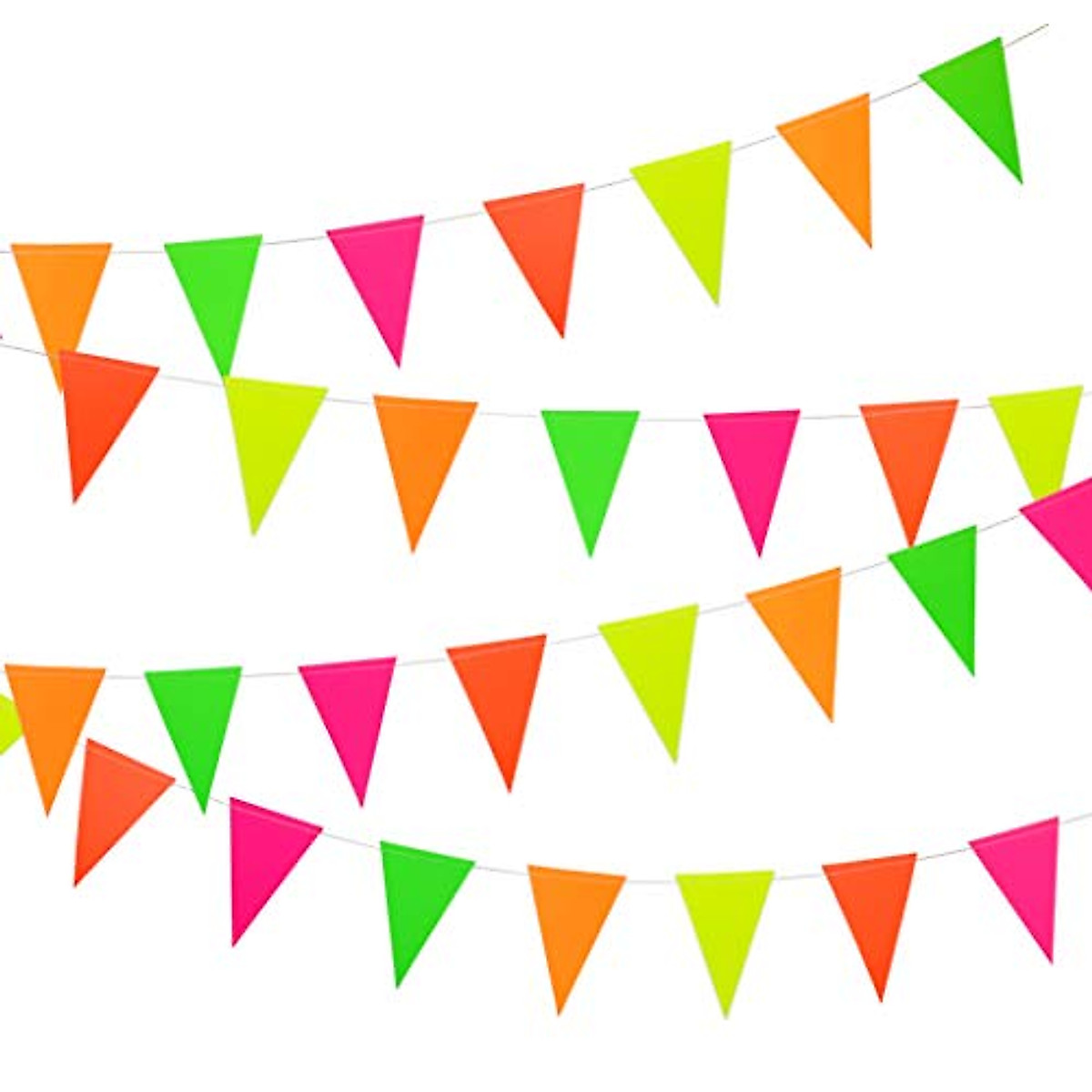 Midnight Glo 78ft Neon Paper Pennant Banner Hanging Decorations for Birthday Party Wedding Decorations Black Light Reactive UV Glow Party (6 Pack)