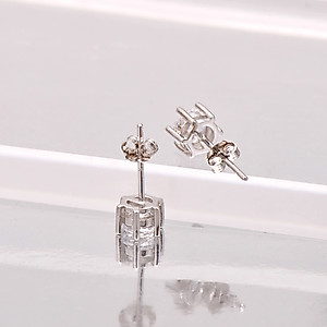White Gold Plated Sterling Silver Cubic Zirconia Carat Diamond Studs Earrings, Friction Backs
