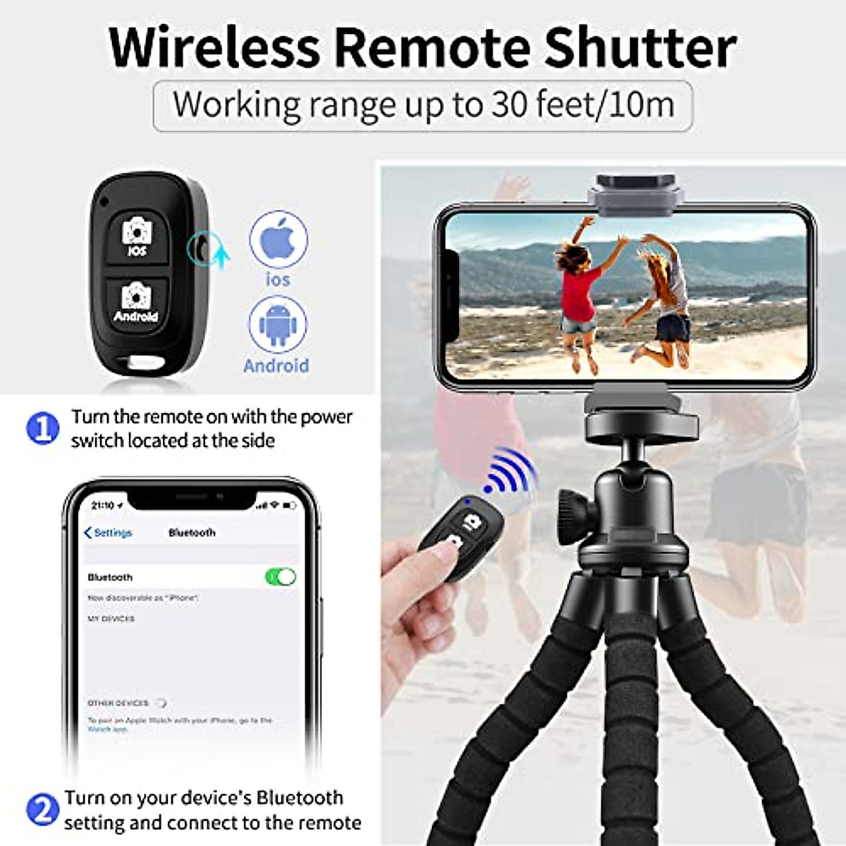 Aureday Phone Tripod, Flexible Tripod for iPhone and Android Cell Phone, Portable Small Tripod with Wireless Remote and Clip for Video Recording/Vlogging/Selfie