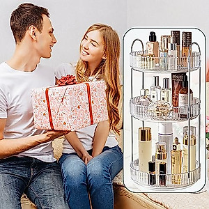 GYLBF 360°Rotating Makeup Organizer for Vanity 3 Tier, Bathroom Counter Organizer, Large Capacity Cosmetics Storage Vanity Shelf, Cosmetics Organizer for Perfume, Lotions Skin Care (White)