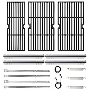 DELSbbq Cast Iron Grill Grates and Stainless Steel Grill Part Kit for Charbroil Performance 4 Burner Grills 463376017 463347017 463347418 463342119, Cooking Grids for G470-0002-W2 G470-0003-W1
