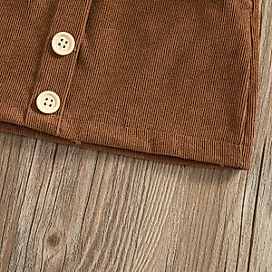 Mubineo Toddler Baby Girl Basic Plain Corduroy Button Skirt Casual Mini Skirts with Belt (Brown, 4T)