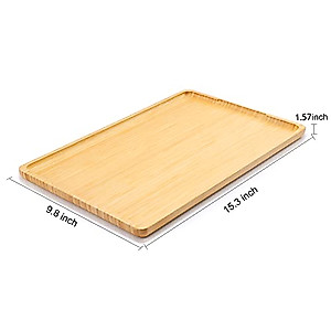 Webacoo Bamboo Serving Tray Rectangle Glossy Decorative Serving Platter with Handles Ottoman and Coffee Table Accessory Lap Tray for Party and Dinner