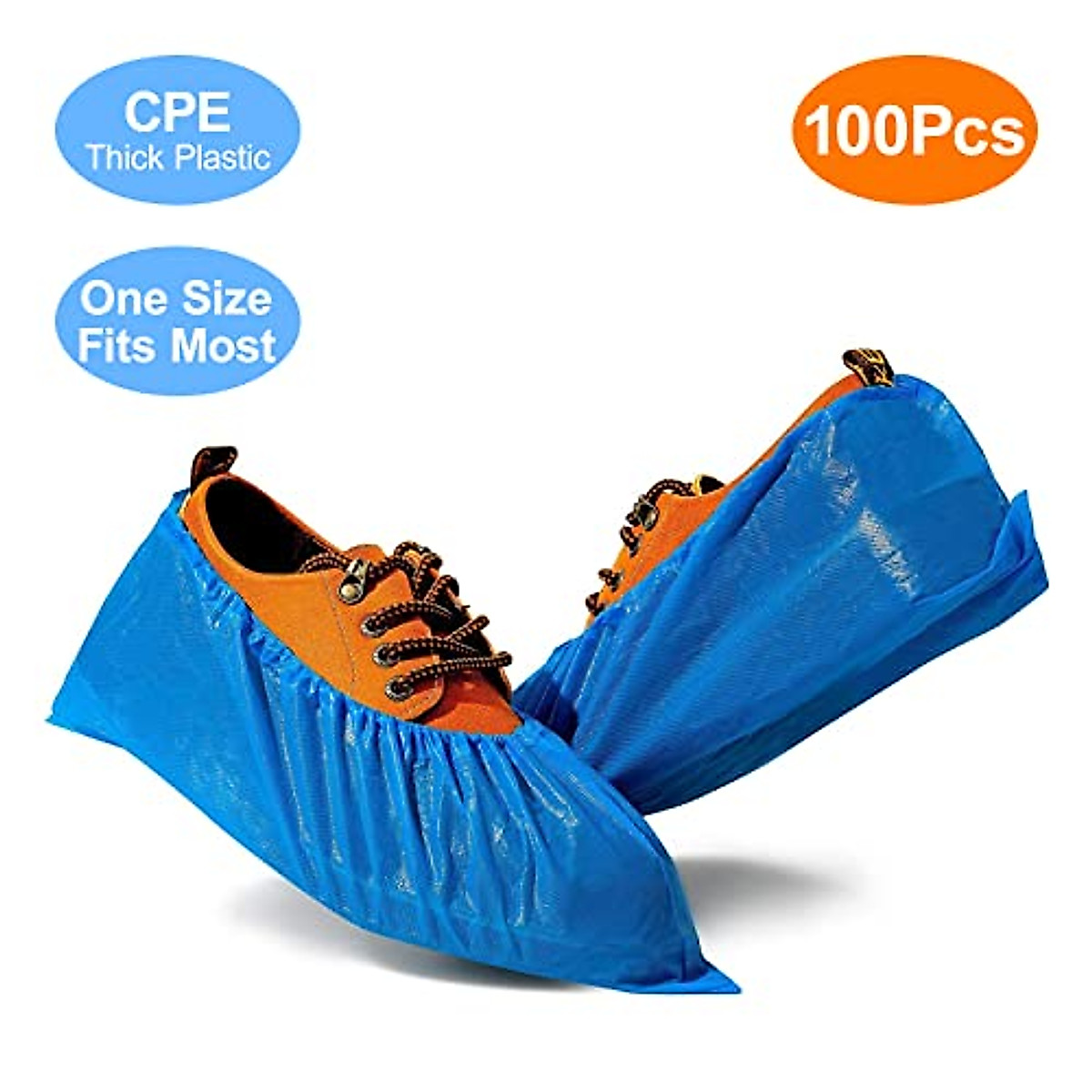 Shoe Covers Disposable - 100 Pack (50 Pairs) Non Slip Recyclable Disposable Boot Covers Waterproof Durable Shoe Protector for Indoor Guest Visitor, One Size Fits Most(CPE Plastic)