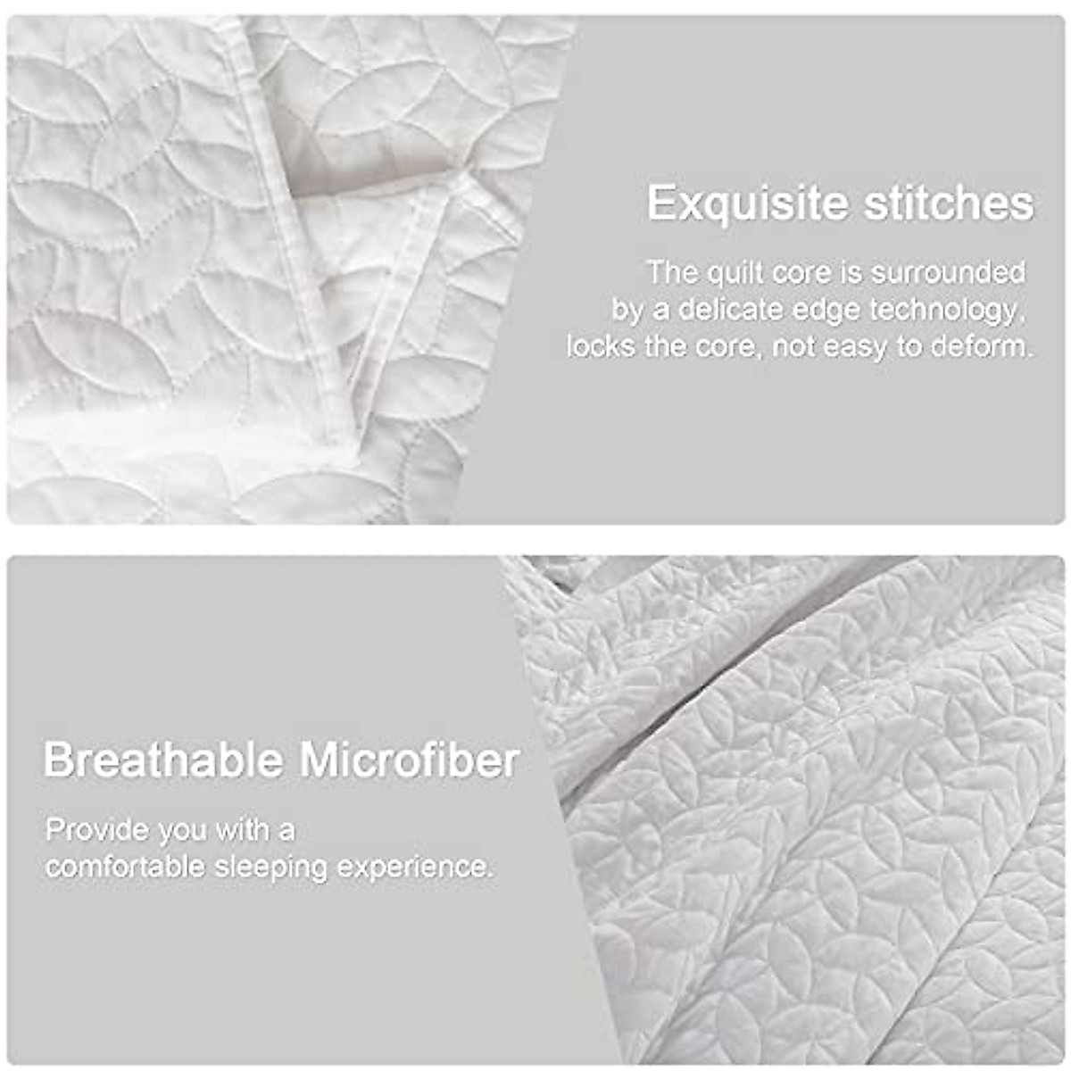 Hygge Hush Summer Quilt Set, King Size Pure White Leaves Pattern 3 Pieces Quilt Set, Oversized Modern Style Bedspread Set for All Season (1 Quilt & 2 Pillow Shams)
