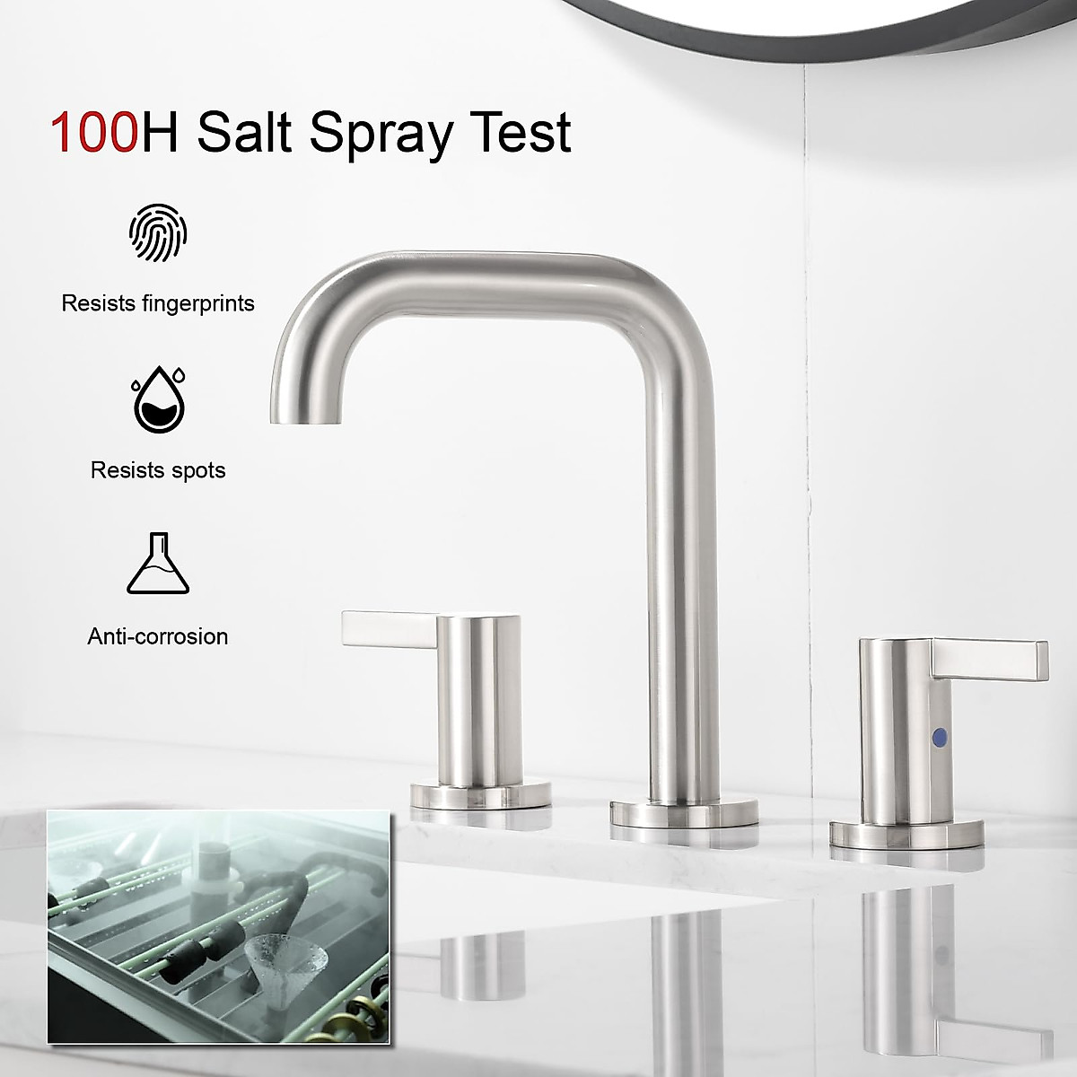 RKF Bathroom Faucets for Sink 3 Hole Brushed Nickel 8 inch Widespread Bathroom Sink Faucet with Drain Double Lever Handle Faucet Bathroom Vanity Faucet Basin Mixer Tap Faucet with Hose&Deck CWF028-BN